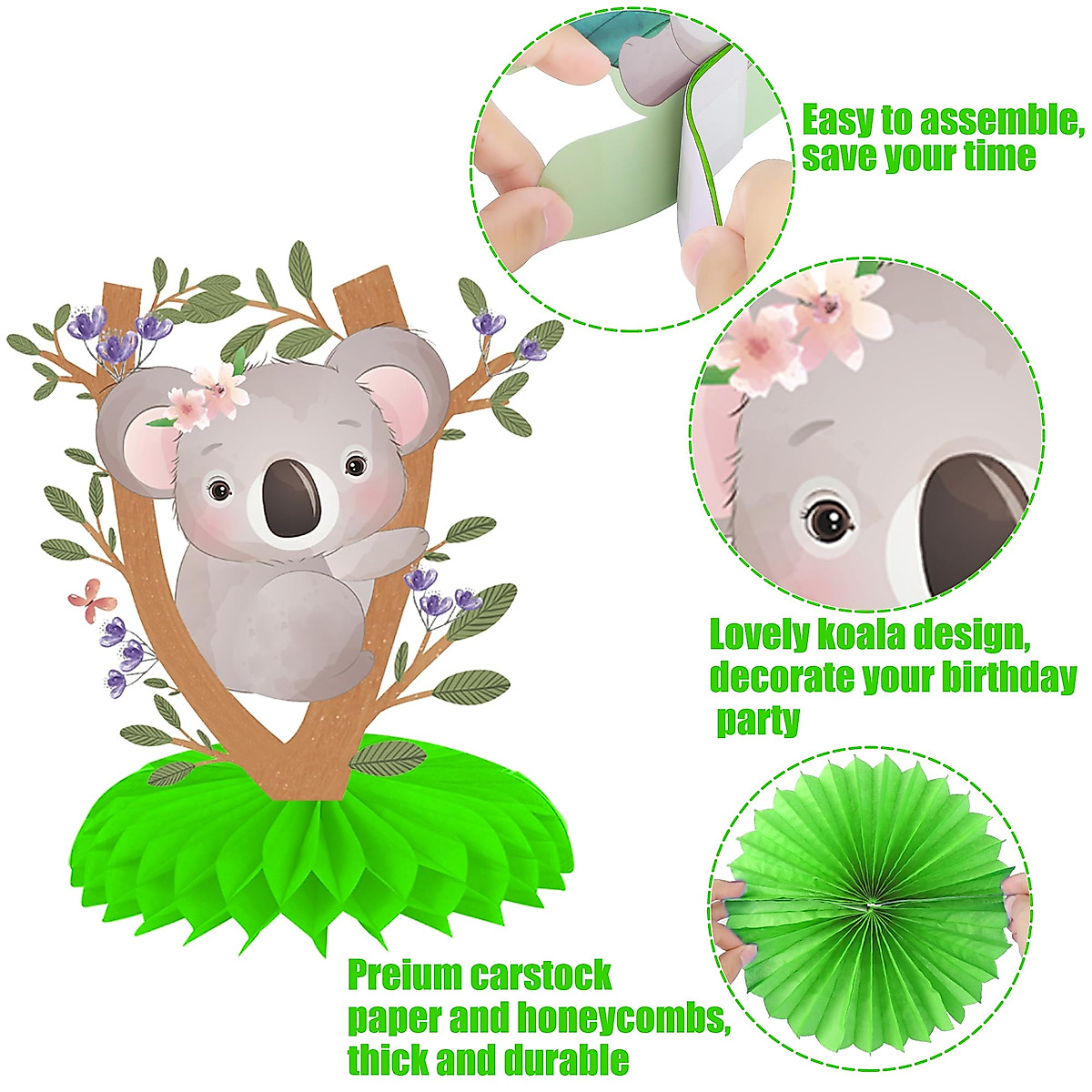 Koala Honeycomb Centerpieces 10pcs Koala Birthday Party Decoration Cute Koala Baby Shower Table Decoration for Koala Theme Party Supplies