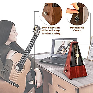 Tempi Mechanical Metronome for Musicians - 2 Year Warranty - Metronome for Piano/Guitar/Violin, Metronome Music for Adults and Kids (Molded Teak Grain Veneer)