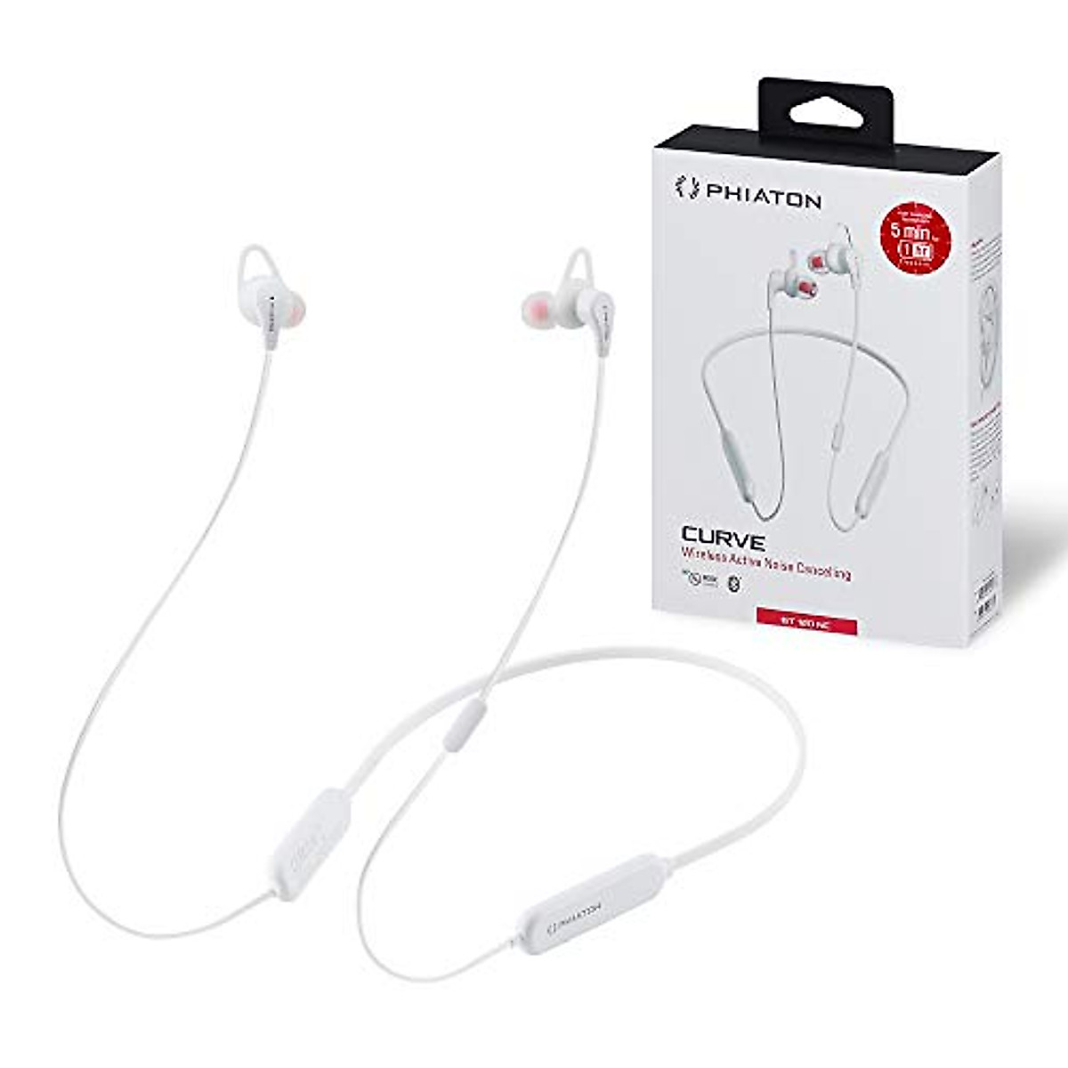 Phiaton BT 120 NC Qualcomm Bluetooth Wireless Active Noise Cancelling Earbuds – Neckband Headphones with Inline Control and Microphones, BT Earphones with Noise Cancellation and IPX4 Water Resistant