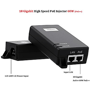 PROCET 10 Gigabit PoE Injector 60W PoE++ Power Injector IEEE802.3at/af Compliant for Wireless AP, WiFi 6, PTZ Camera, PoS, Kiosks, PT-PSE104GB-60-10