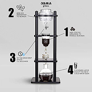 Yama Glass Cold Brew Maker I Ice Coffee Machine With Slow Drip Technology I Makes 6-8 cups (32oz), Large Capacity Cold Brew Coffee Tower, Black