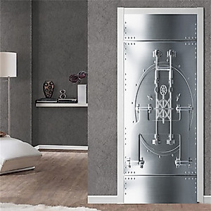 artfanke 3D Door Sticker Peel and Stick Bank Vault Door Metal- self-Adhesive Murals Wallpaper Decal for Bedroom Decor 30.3"x78.7"(2 Sheets/Set)