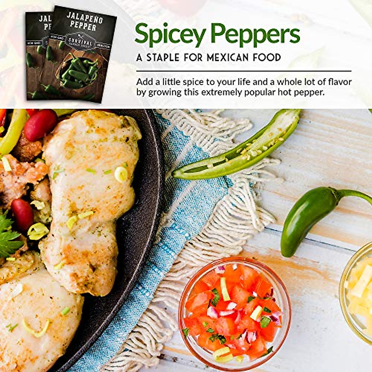 Survival Garden Seeds - Jalapeño Pepper Seed for Planting - Packet with Instructions to Plant and Grow Green or Red Chili Peppers in Your Home Vegetable Garden - Non-GMO Heirloom Variety - Single Pack