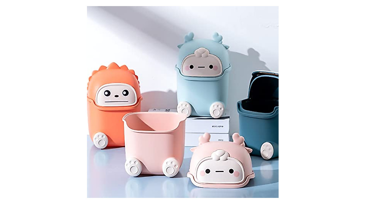 Cute Cartoon Mini Trash Can with Swing Lid | Desktop Waste Bin