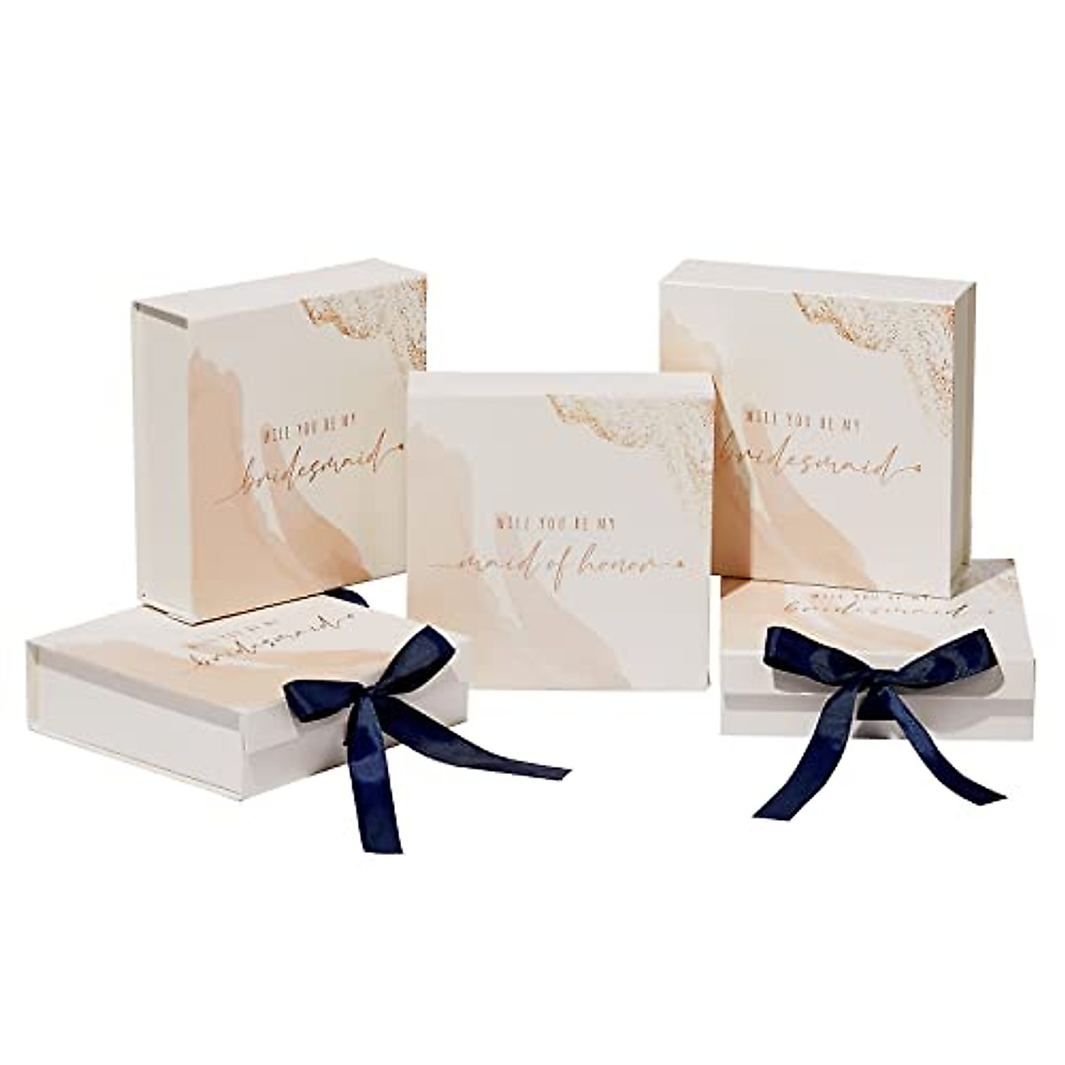AW BRIDAL Bridesmaid Proposal Box Set of 5-4 Will You Be My Bridesmaid Gift Wrapping Boxes & 1 Will You Be My Maid of Honor White Gift Boxs for Bachelorette Gifts