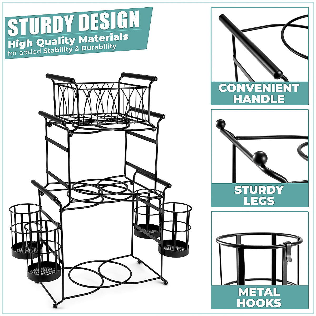 Sorbus® Buffet Caddy — 7-Piece Stackable Set Includes Plate, Napkin, and Silverware Holder, 3-Tier Detachable Tabletop Organizer — Ideal for Kitchen, Dining, Entertaining, Parties,Thanksgiving (Black)