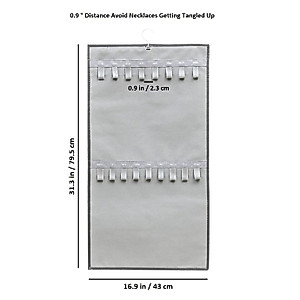 ANZORG Dual-sided Hanging Jewelry Organizer with 34 Hook Loops Wall Mounted Necklace Holder Jewelry Display Storage Hanger for Bracelet Chain (GREY)