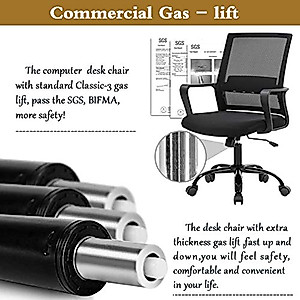 Office Chair Ergonomic Desk Chair, Mid Back Mesh Computer Chair- Executive Office Chair Rolling Swivel Adjustable Stool,Modern Task Chair with Armrests Lumbar Support Wheels for Woman Girls,Black