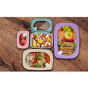DONDON Food Containers Plastic Silicone With Lids Airtight for Lunch Box Rectangle Food Storage Container Set of 4 For fridge Freezer Colored