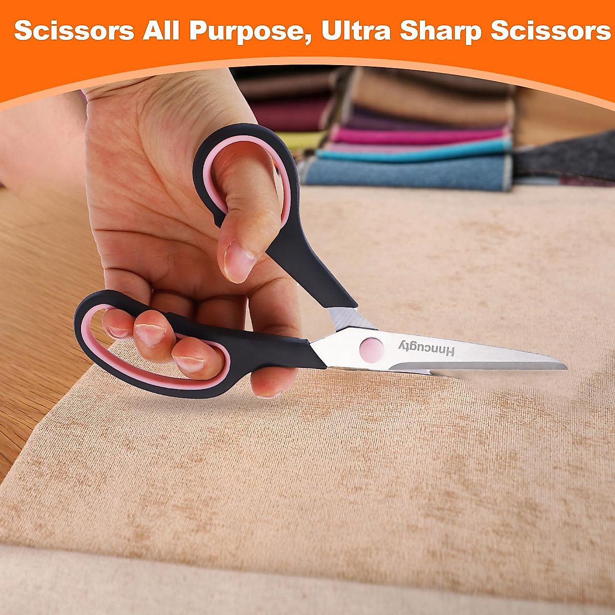 Scissors for Office School Supplies, Hnncugty 8" Scissors All Purpose Bulk Set of 6-Pack, Sharp Scissors for Student Teacher Scissors Home Craft Sewing Fabric Scissors, Comfort Grip, Right/Left Handed