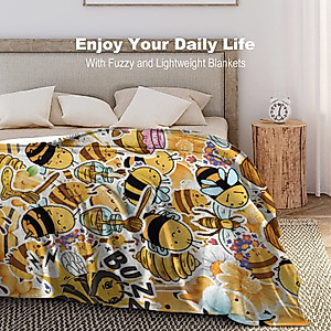 Bee Blanket Gifts - 60x50 Inches Cute Throw Blanket for Kids, Girls, Boys - Yellow Soft Plush Blankets for Bed, Couch & Travel