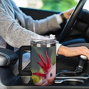 Axolotl Tumbler with Handle Travel Mug Water Bottle Tea Coffee Cup Black-style