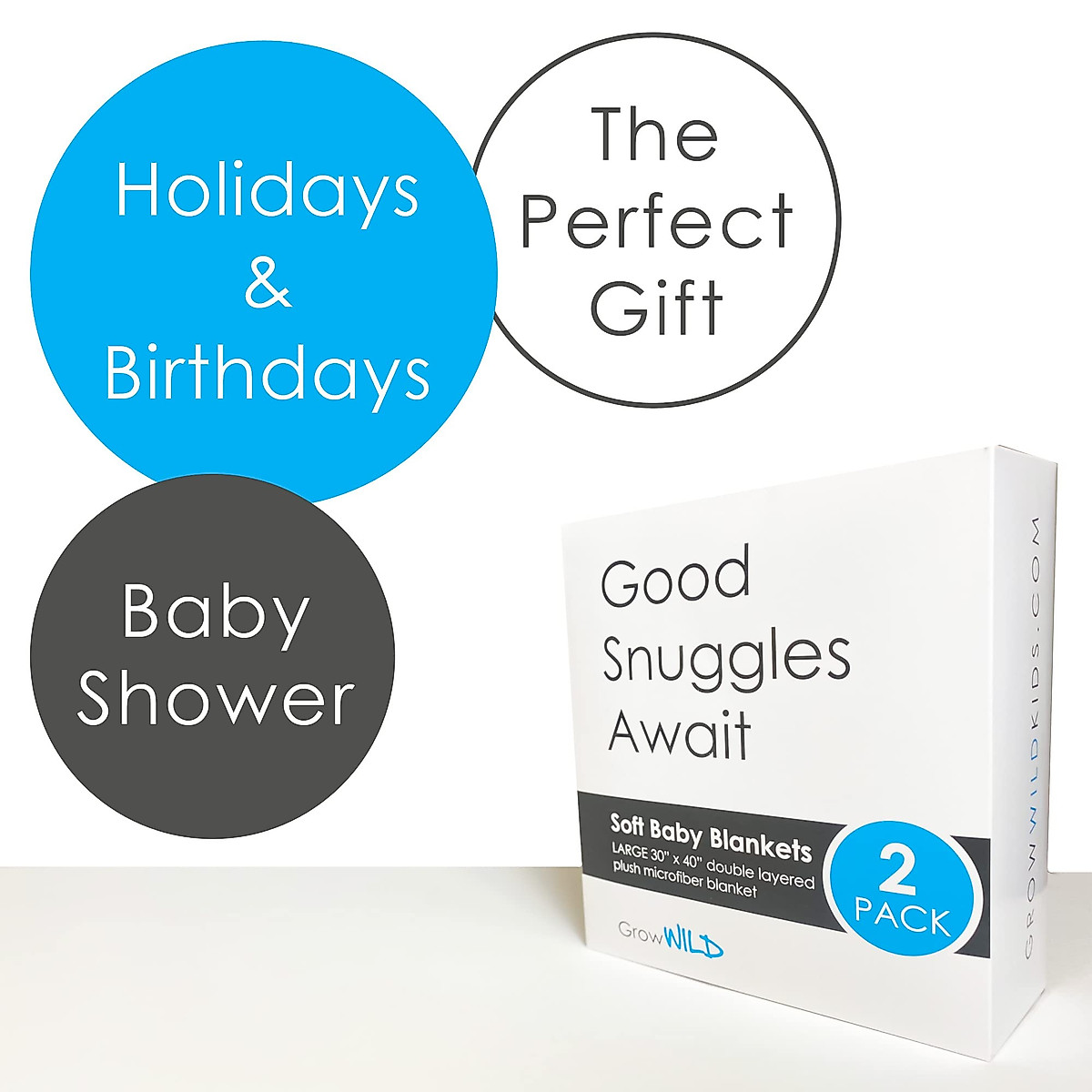 Grow Wild Baby Blanket 30x40 Inch | Super Soft & Plush Minky for Boy or Girl | 2-Pack of Travel, Nursery, Stroller, Swaddle or Receiving Blankets | Double Layer Dotted with Stars & Moons