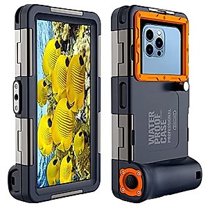 Universal Diving Underwater Case for Photo iPhone 14/13/12 Case Samsung Galaxy S22/S21, 50ft/15m Waterproof Swimming Snorkeling Protective Housing Orange