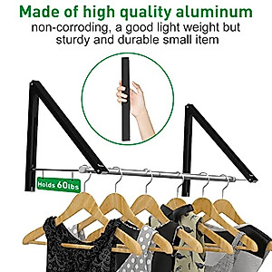Anjuer Retractable Clothes Rack - Wall Mounted Folding Clothes Hanger Drying Rack for Laundry Room Closet Storage Organization, Aluminum, 2 Racks with Rod (Black)