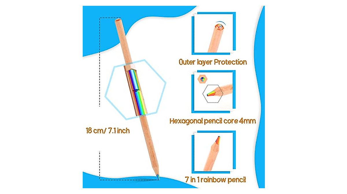 ThEast 7-in-1 Rainbow Colored Pencils - Safe & Pre-sharpened for Kids