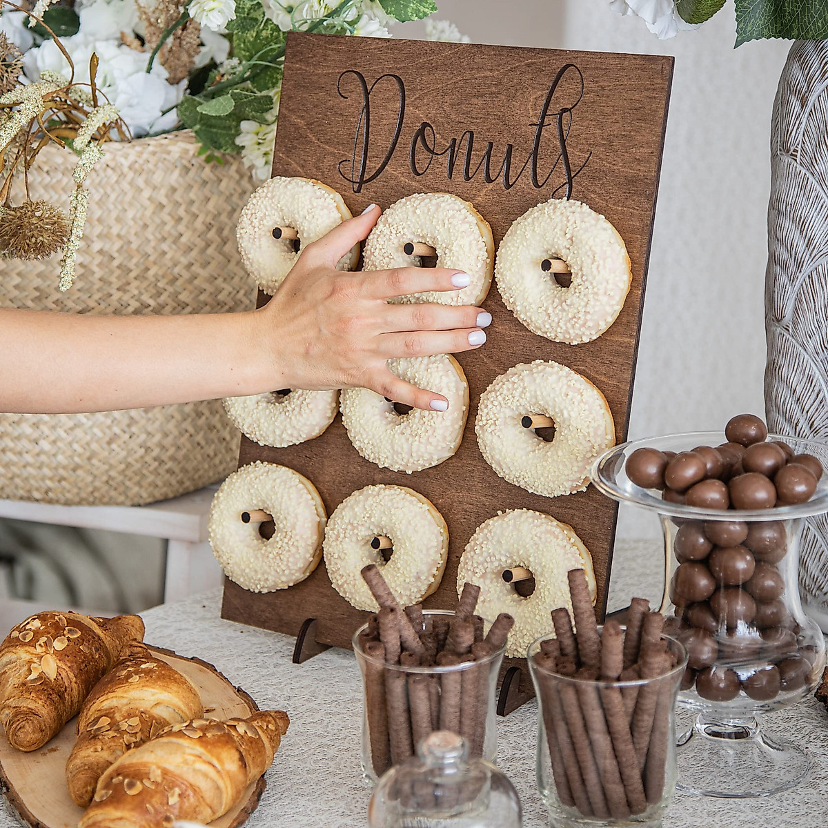 Rustic wall doughnut stand, peg board, fall wedding party decorations, minimalist wooden themed birthday table decor, baby shower, candy bar 3х3 pegs