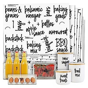 Talented Kitchen 158 Pieces Food Storage Labels for Glass Kitchen Containers, Preprinted Black Script on Clear Stickers for Fridge, Freezer, Pantry Organization (Water Resistant)