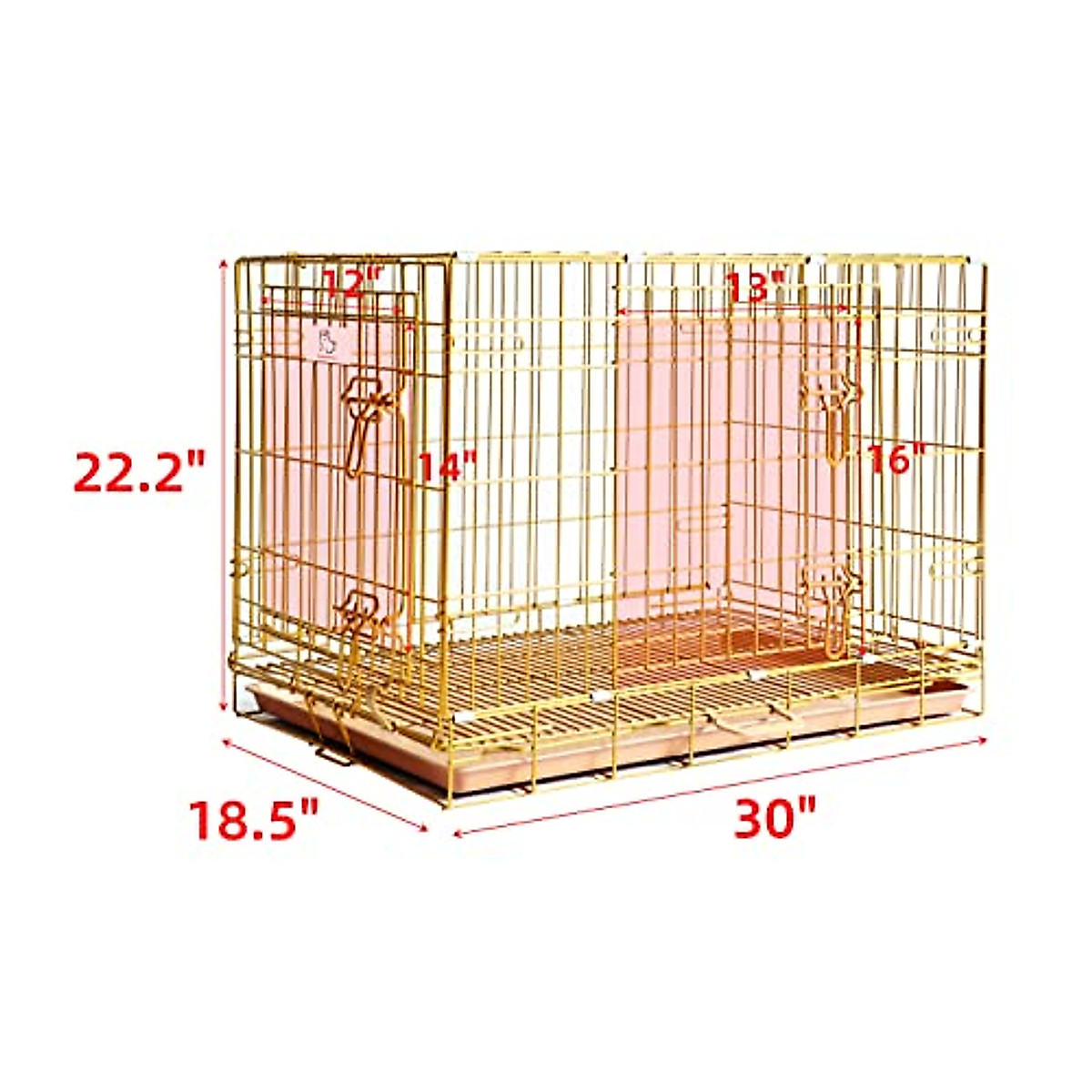 HOMEY PET Gold Color Folding Design Dog Crate Puppy Kennel with Removable Floor Grid and Pull Out Tray