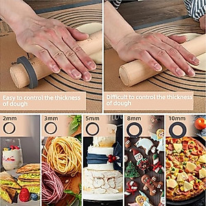 Adjustable Wood Rolling Pin with Thickness Rings for Baking -Non Stick Wooden Dough Roller Pin with Spacer Bands for Cookie,Pie Crust, Pastry Fondant and Bread By Folksy Super Kitchen (15.8, Grey)