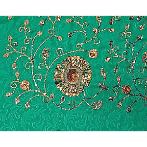 Peegli Indian Vintage Green Cloth Georgette DIY Fabric Traditional Dress Sequins Textile