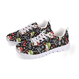 FOR U DESIGNS Women's Fashion Sneakers Christmas Snowman Snowflake Print Casual Running Shoes Lightweight Lace Up Athletic Sneakers Walking Shoes