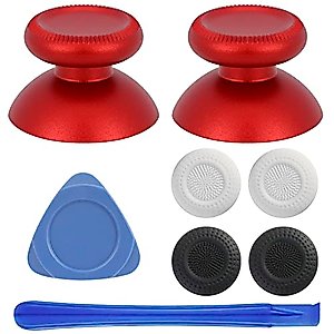 VRbrother 2Pcs Replacement Rocker Metal Analog Joystick Thumbstick Mushroom Caps Repair for Meta oculus quest 2 (red)
