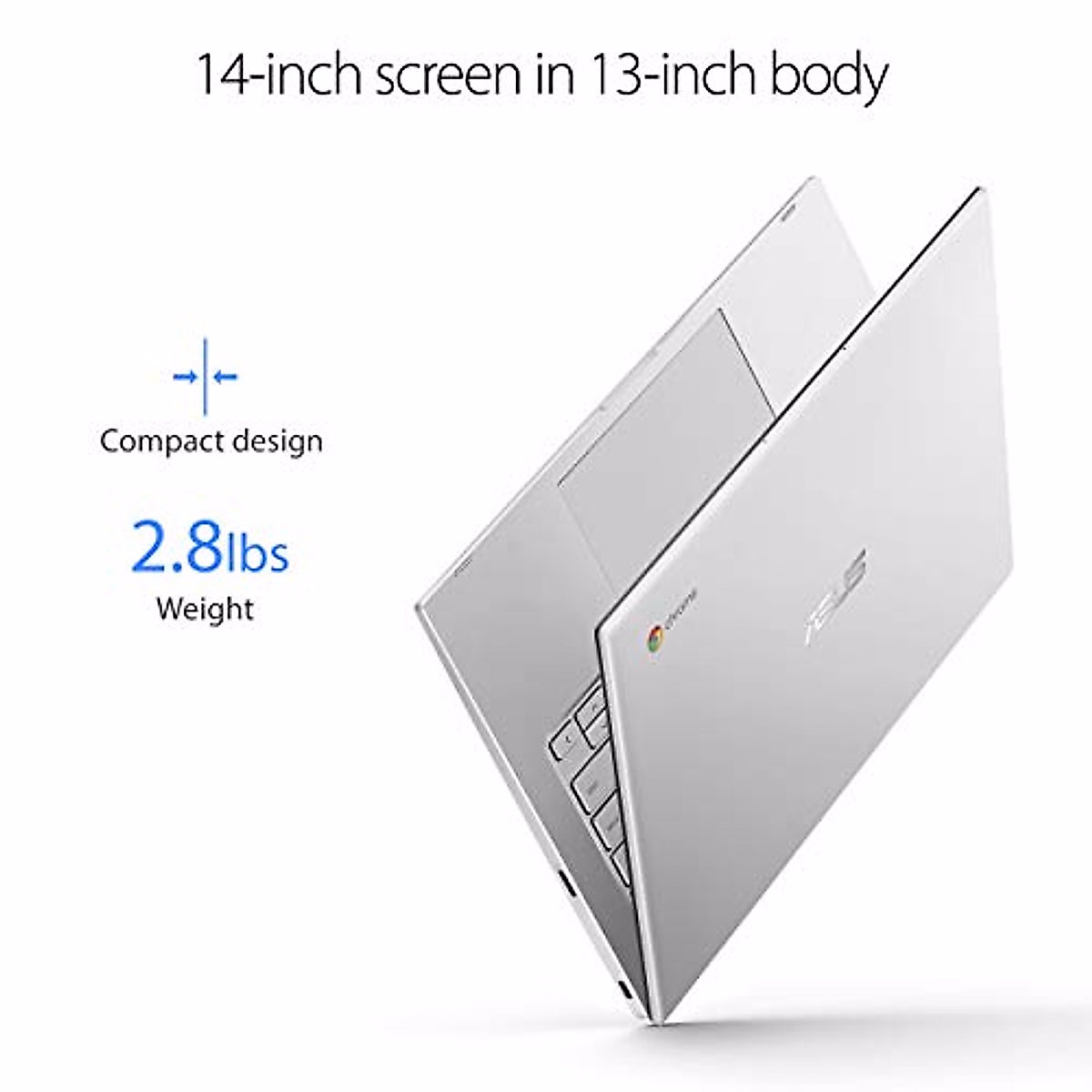 ASUS Chromebook C425 Clamshell Laptop, 14" FHD 4-Way NanoEdge, Intel Core m3-8100Y Processor, 8GB RAM, 64GB eMMC Storage, Backlit KB, Silver, Chrome OS, C425TA-DH384