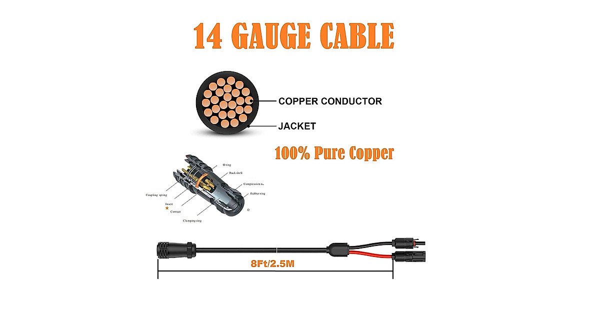 SolarEnz 2 Pin Connector for AC200P - 8Ft Durable Cable