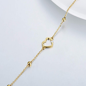 14K Solid Gold Moissanite Heart Bracelet for Women, Real Gold Love Heart Bracelets Jewelry Anniversary Christmas Gifts for Wife, Mom, 8 inch (Adjustable Length)