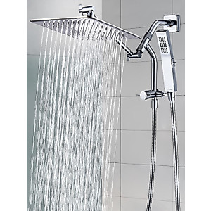 G-Promise All Metal 12'' Rain Shower Head with Handheld Built-in Power Wash Mode 3-way Diverter with Pause Setting 11'' Adjustable Extension Arm with Lock Joint 65'' Stainless Steel Hose