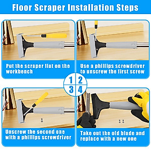 Frebuta Floor Scrapers Long Handle ,16 to 61In Heavy Duty 4 inch Razor Blade Floor Scraper with10PC Floor Blades Sponge Handle Stainless Steel Tube Quick and Easy Removal Price Stickers Tile Scraper