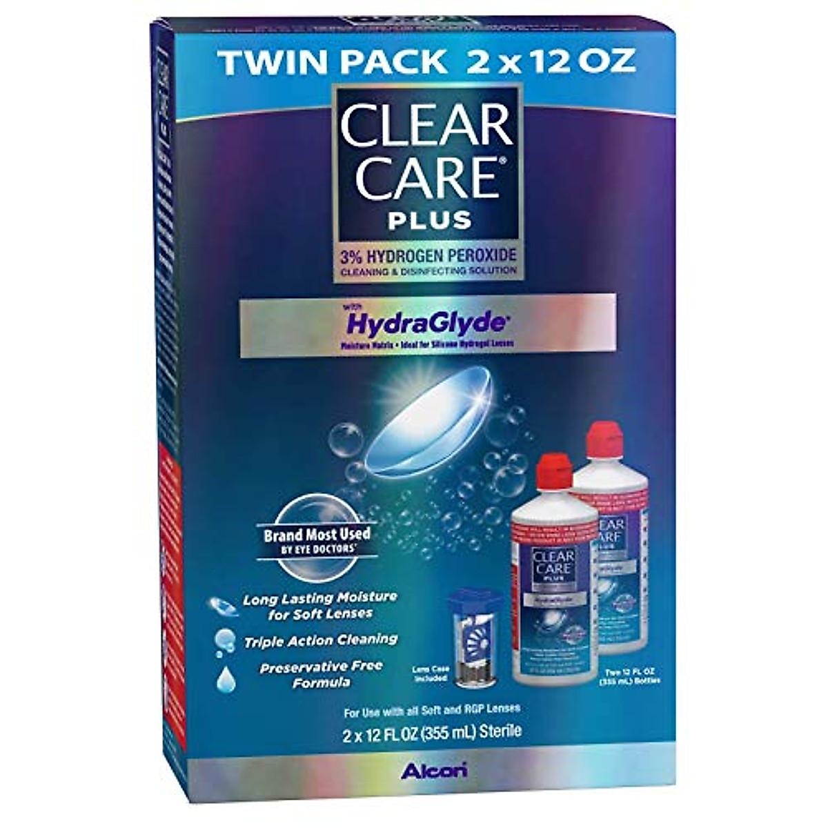 Clear Care Plus Cleaning Solution with Lens Case, Twin Pack, Multi, 12 Oz, Pack of 2