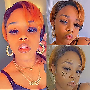 Short Pixie Cut Wig Straight Hair Wigs for Black Women Synthetic Ombre Gold Blonde Bob Daily Use (6 inch) (Ombre Blonde)