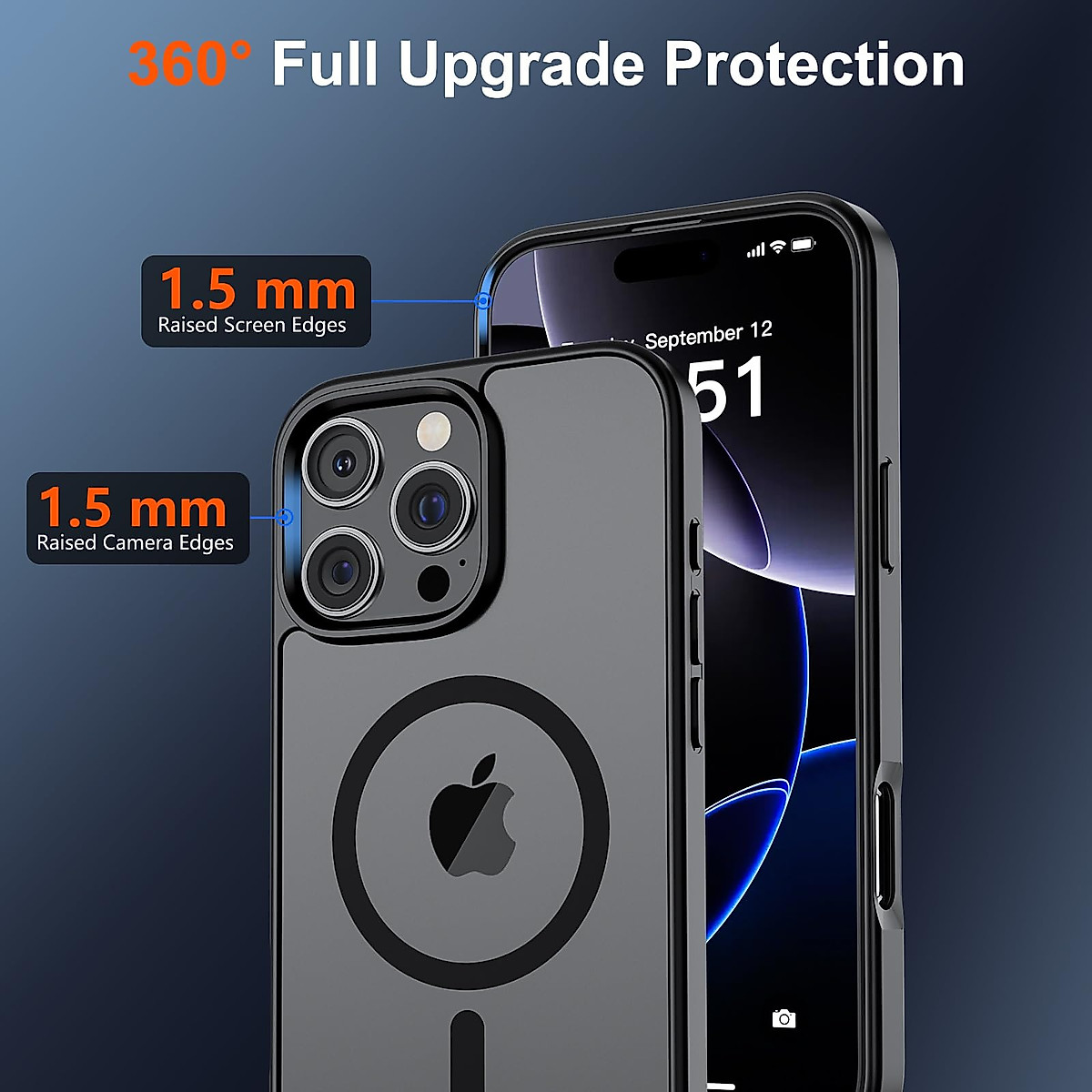 SUPFINE Magnetic for iPhone 16 Pro Case (Compatible with MagSafe) (Military Grade Drop Protection) Slim Translucent Matte Shockproof with Anti-Fingerprint Phone Case,Black