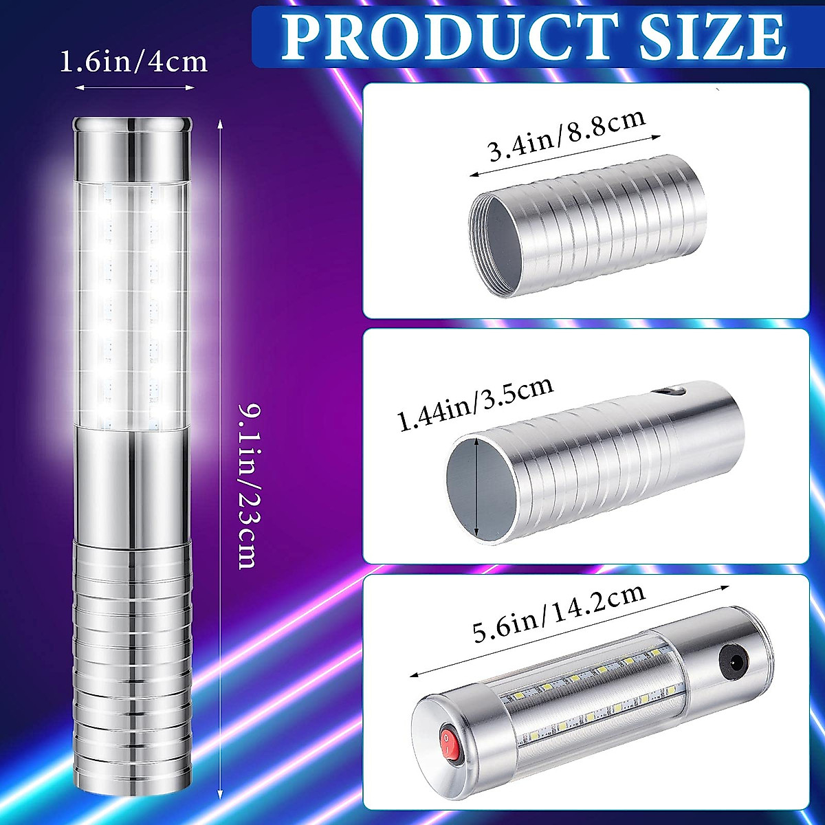 Civaner 2 Pcs LED Strobe Baton Light LED Bottle Service Light Bottle Girl Lights Reusable LED Light Champagne Bottle Handheld Light for Bar Club Birthday Weddings Parties(Silver, White Light)