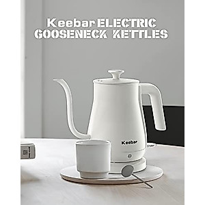 Keebar Electric Kettle, 100% Stainless Steel Tea Kettle, Electric Gooseneck Kettle with Auto Shut Off, Pour Over Kettle for Coffee & Tea, 0.8L,1000W,White