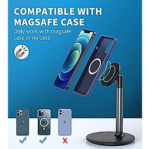 Magnetic Desk Phone Stand for iPhone 14/13/12 - Phone Holder Dock with 360°Rotation, Height&Tilt Adjustable for Office/Home Compatible with iPhone 14 Plus 13 12/13 12 Mini/13 12 Pro Max,Mag-Safe Case