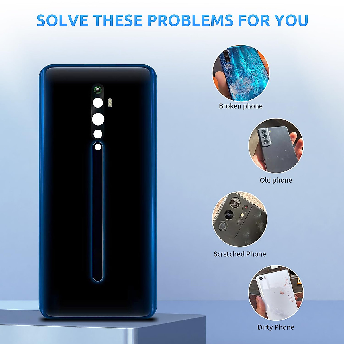 Eonpam Back Glass Replacement for Oppo Reno2 Z Back Cover Rear Housing with Camera Lens + Repair Tool Kit Genuine Rear Glass (Black)