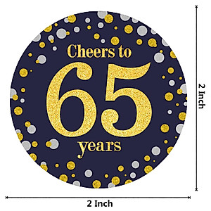 Black and Gold Cheers to 65 Years Sticker Labels - 65th Birthday Party Favor Stickers - 2 in - 50 Count