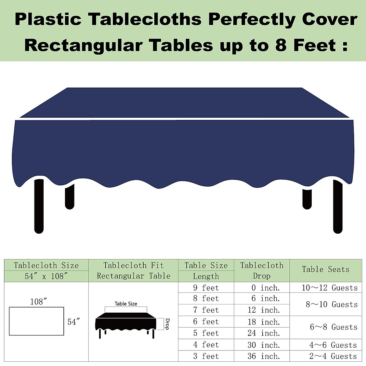 Plastic Navy Blue Tablecloths 3 Pack Disposable Table Covers 54" x 108" Deep Blue Table Cloths PEVA Party Tablecovers for Parties Picnic Birthday Wedding Banquet, Fits 6 to 8 Foot Rectangle Tables