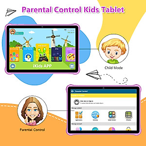 Blackview Kids Tablet Android 12 Tablet Tab A7 Kids 10.1 inch Tablets 64GB ROM 1TB Expand 6580mAh Tablet Toddler Tablet Bluetooth IPS HD+ Display Parental Control Educational Games Pink