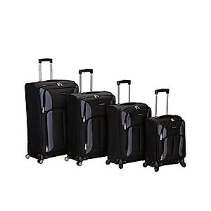 Rockland Impact Softside Spinner Wheel Luggage Set, Black, 4-Piece (18/22/26/30)