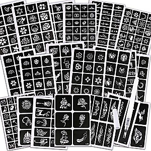 Konsait 291pcs Temporary Tattoos Stencils, 20 Sheets Girls and Boys Glitter Tattoo Kit Templates Face Paint Stencils Body Art Stencil Pack for Adults Man Women Kids Teenager