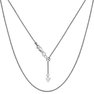 Jewelry Affairs 14k White Real Gold Adjustable Wheat Chain Necklace, 1.0mm, 22"
