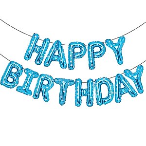 Accevo Blue Happy Birthday Banner,16 Inch Star Pattern Birthday Balloons Foil Letters Balloon Happy Birthday Sign for Kids, Child, Adults, Boys & Girls Birthday Party Decorations Birthday Banner