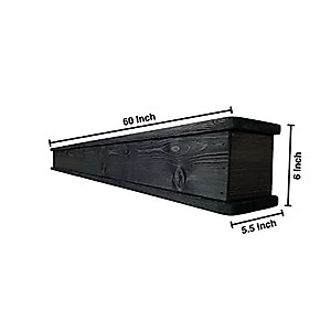 Rustic Mantle | Fireplace Mantel for Decor | Wood Mantel Shelf | Made in USA | Floating Shelf | Farmhouse Fireplace Surround | Long Shelf for Fireplace (Weathered Black, 60 Inch)