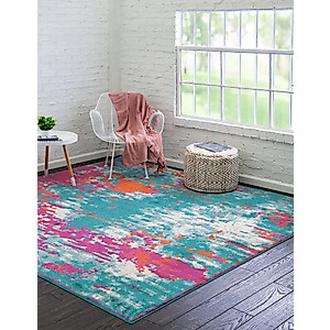 Unique Loom Azalea Collection Area Rug - Kyushu (7' 10" Square, Turquoise/ Light Blue)