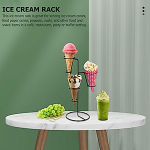 ABOOFAN Iron Ice Cream Cone Holder Stand with Base 3 Holes Sushi Hand Roll Stand Holder Cupcake Stand Baking Rack (Black)