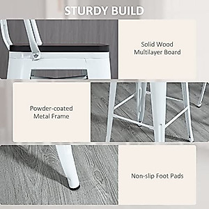 HOMCOM 3 Piece Industrial Dining Table Set, Counter Height Bar Table & Chairs Set with Footrests for Bistro, Pub, White and Brown